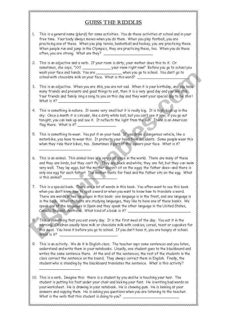 Reading Comprehension Riddles Esl Worksheetdeeedee — db-excel.com