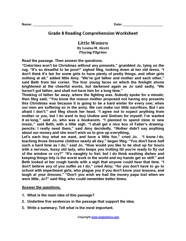 8th Grade Reading Comprehension Worksheets 8th Grade Reading Comprehension Worksheets