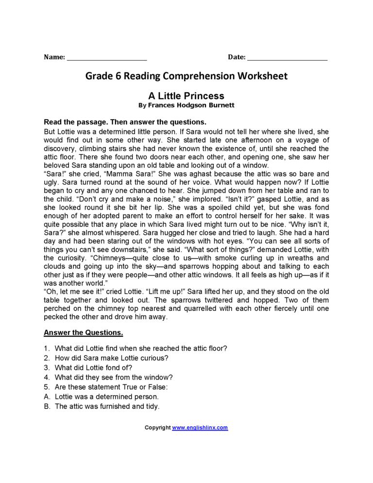 Year 6 Reading Comprehension Worksheets — db-excel.com