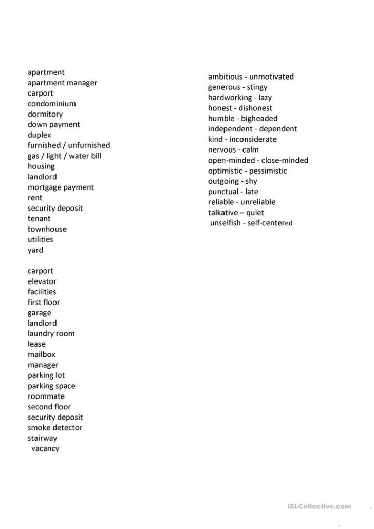 Real Estate Vocabulary English Esl Worksheets — db-excel.com