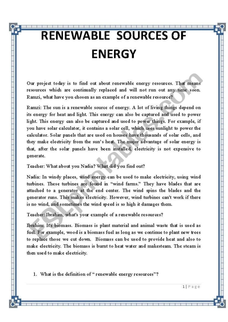 Reneble Sources Of Energy Esl Worksheetaseell — db-excel.com