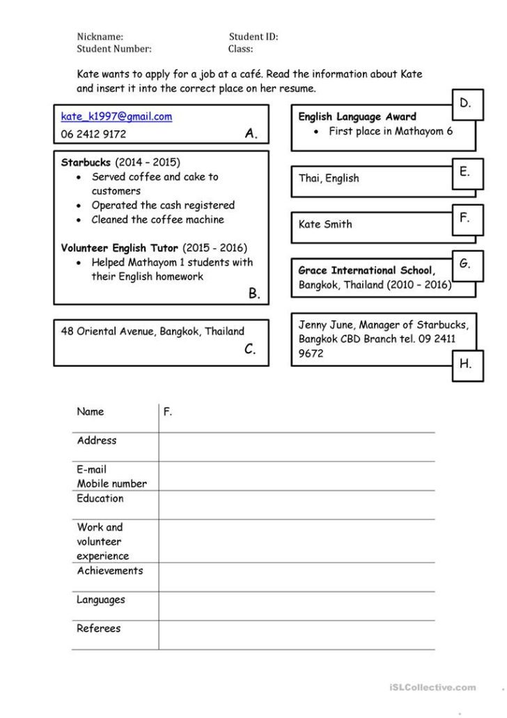 Resume Worksheets For Students — db-excel.com