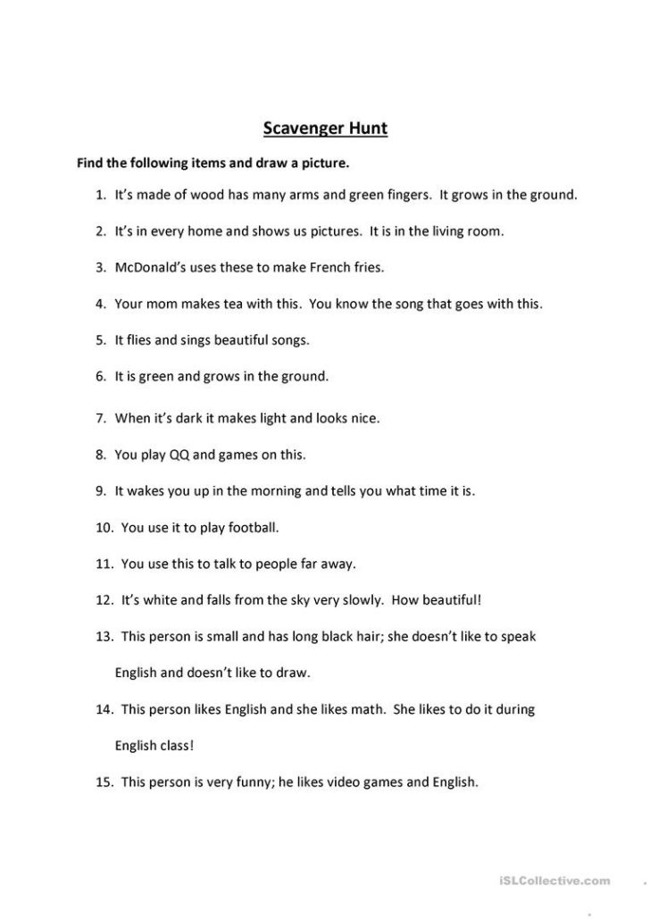 Scavenger Hunt English Esl Worksheets — db-excel.com