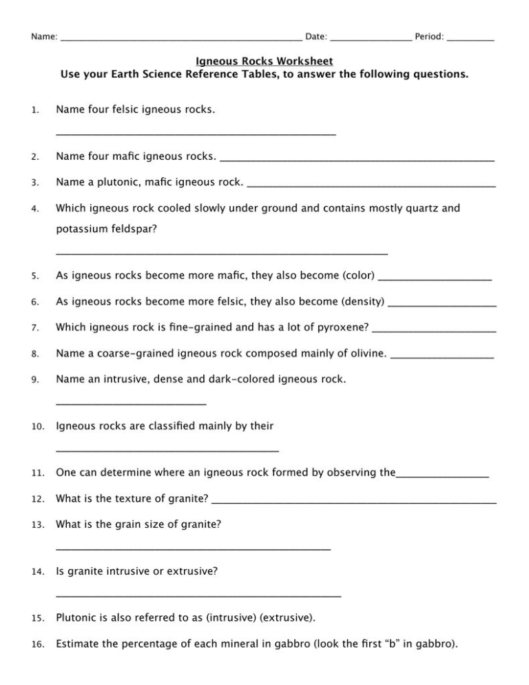 Scheme For Igneous Rock Identification Worksheet Answers — db-excel.com