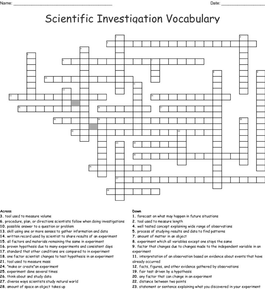 Scientific Investigation Vocabulary Crossword Word — db-excel.com
