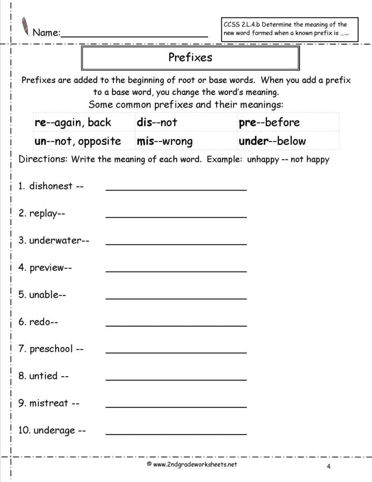 Second Grade Prefixes Worksheets — db-excel.com