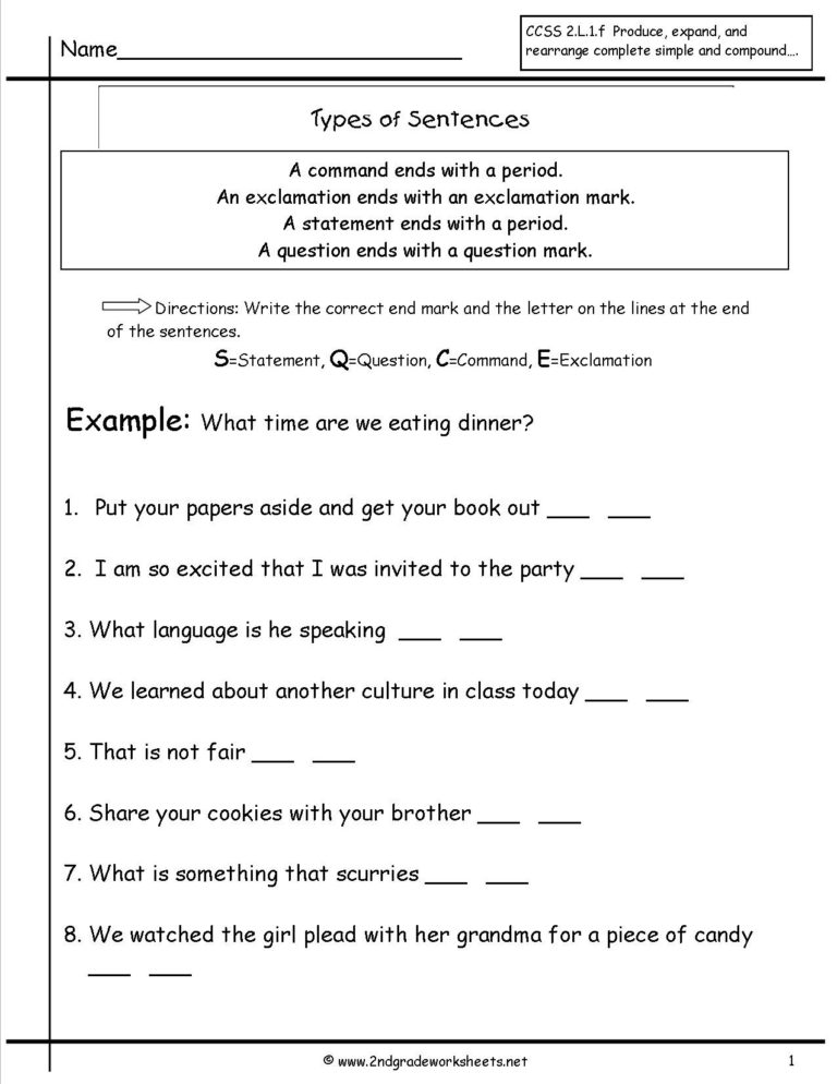 Second Grade Sentences Worksheets Ccss 2L1F Worksheets — db-excel.com