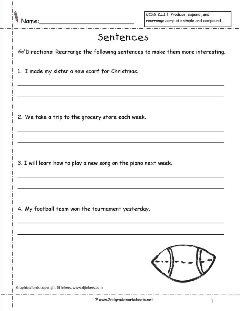 Second Grade Sentences Worksheets Ccss 2L1F Worksheets — db-excel.com