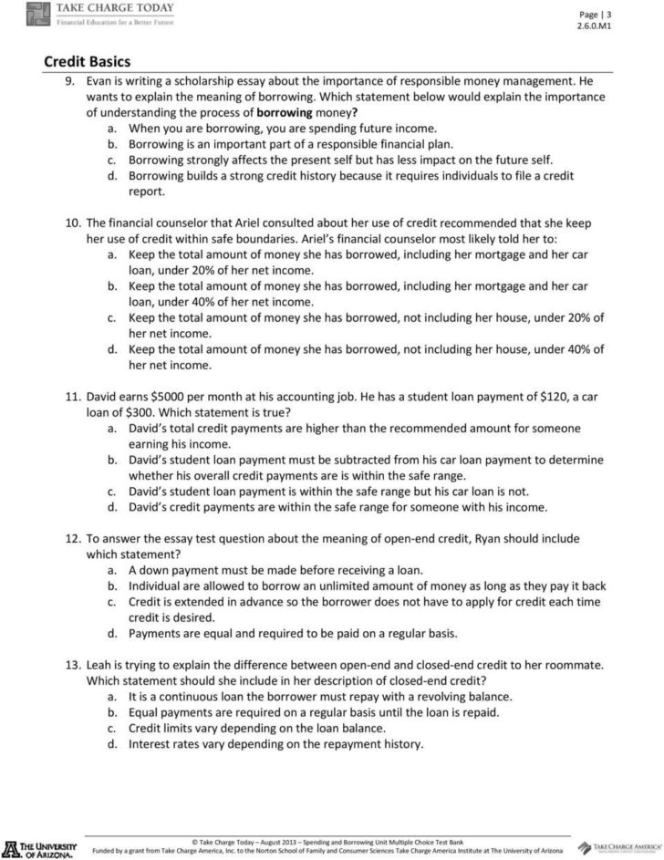 Shopping For Credit Worksheet Answer Key — db-excel.com