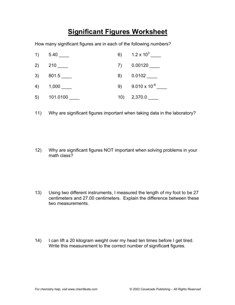 Significant Figures Worksheet Answers — db-excel.com