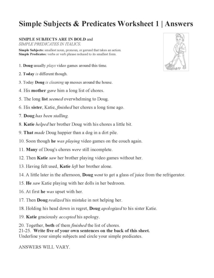 Subject And Predicate Worksheets Answers