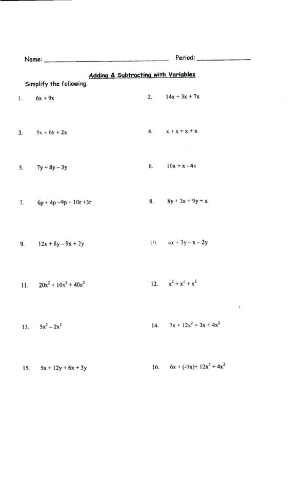 Simplifying Algebraic Expressions Worksheet — db-excel.com