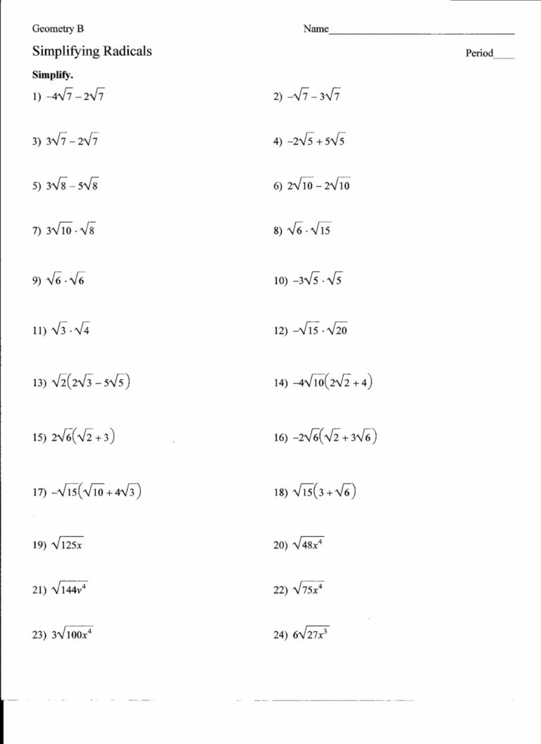Simplifying Radicals Worksheet 1 New Simplifying Radicals Worksheet