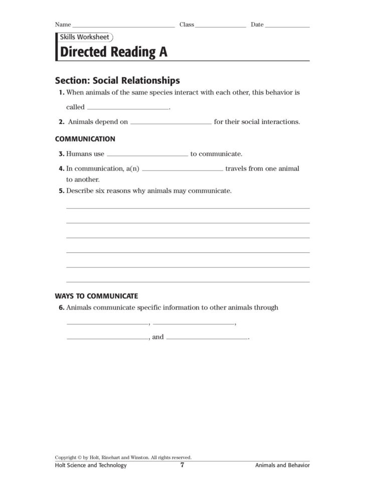 Skills Worksheet Directed Reading — db-excel.com