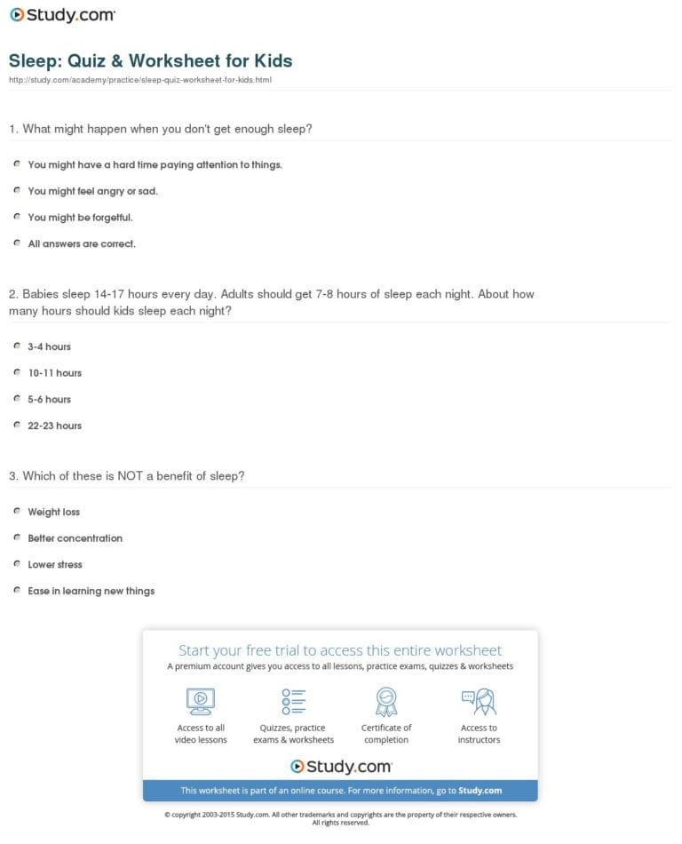 Sleep Quiz Worksheet For Kids Study — db-excel.com