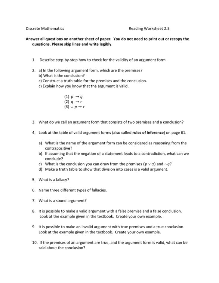 Solved Discrete Mathematics Reading Worksheet 23 Answer | db-excel.com Solved Discrete Mathematics Reading Worksheet 23 Answer | db-excel.com
