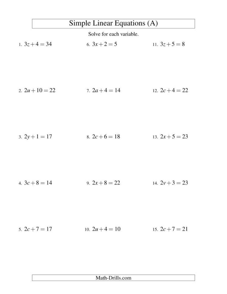Simple Linear Equations Worksheet Db excel Simple Linear Equations Worksheet Db excel