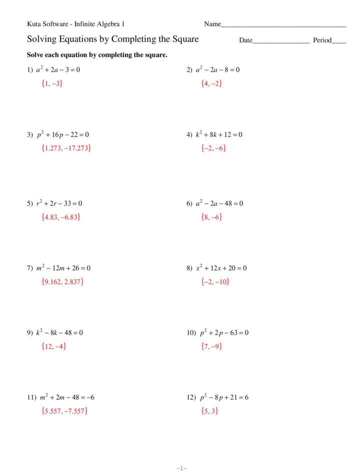 Solving Quadratic Equationscompleting The Square Worksheet — db-excel.com