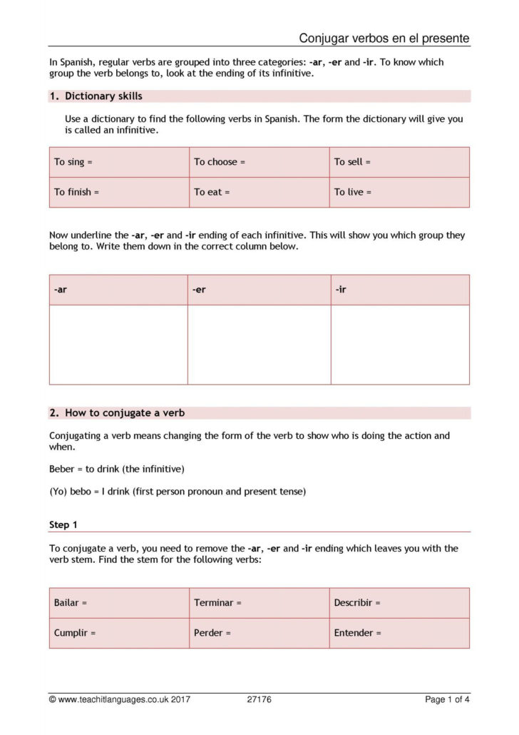 Spanish Present Tense Regular Verbs Worksheet Conjugar — db-excel.com