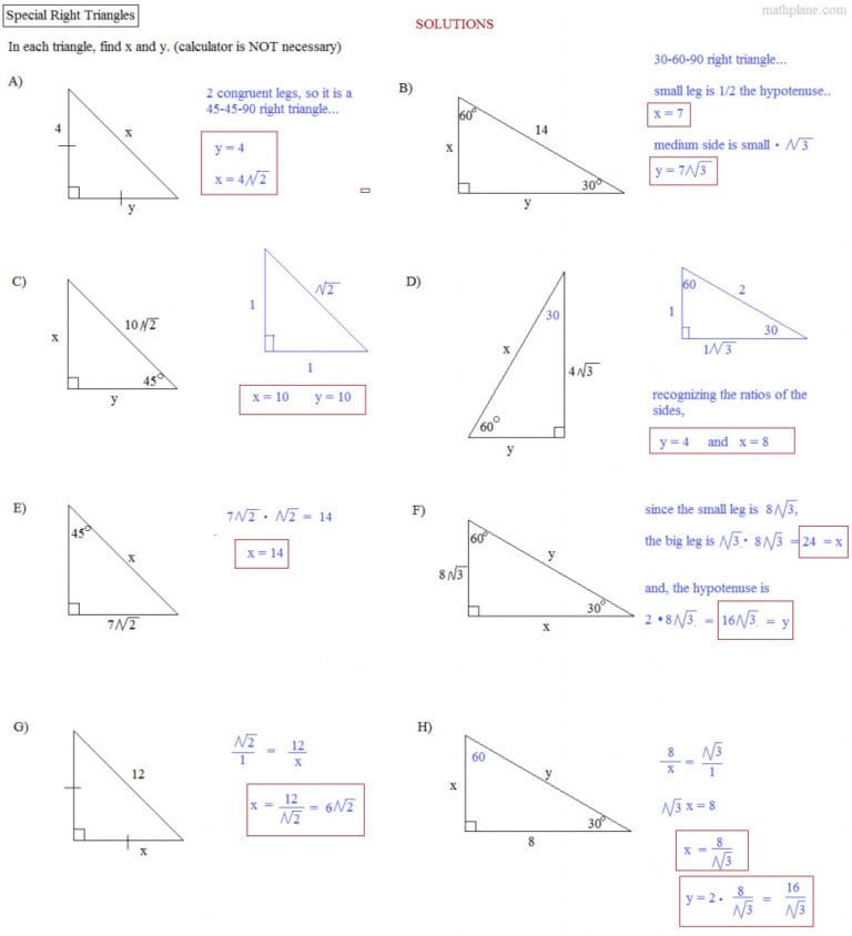 Special Right Triangles Worksheet Pdf — db-excel.com