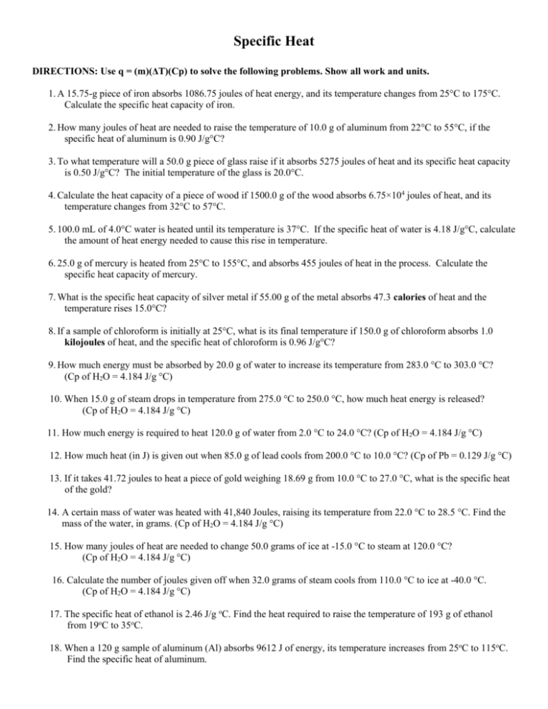 Specific Heat Worksheet — db-excel.com
