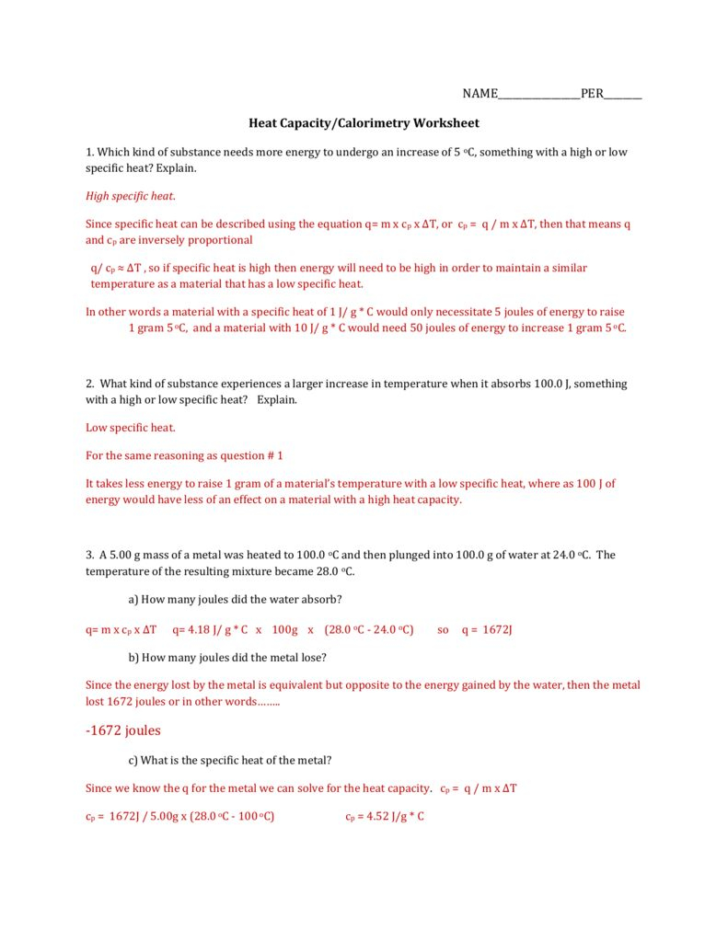 Worksheet Introduction To Specific Heat Capacities — db-excel.com