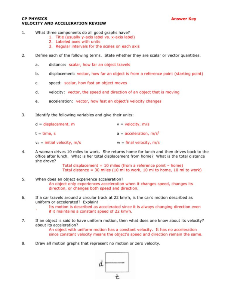 Velocity And Acceleration Calculation Worksheet