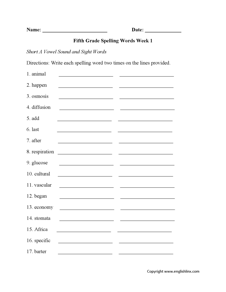 Spelling Worksheets For Grade 5 — db-excel.com