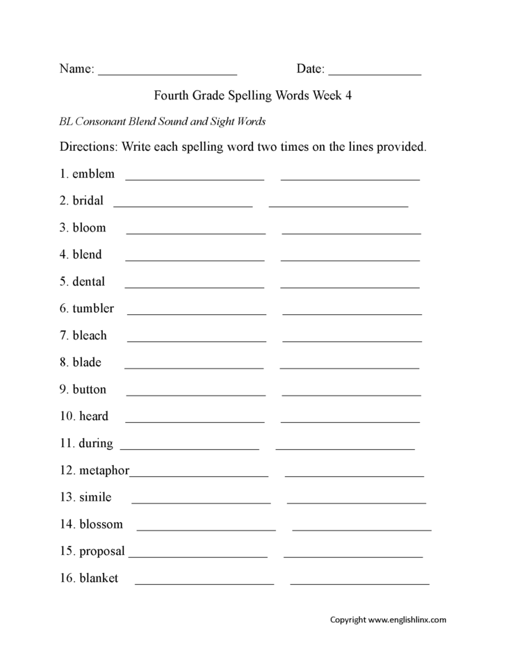 Spelling Worksheets Fourth Grade Spelling Worksheets — db-excel.com