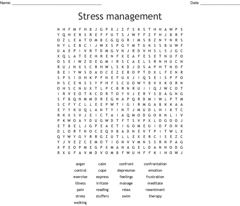 Stress Management Word Search Word — db-excel.com