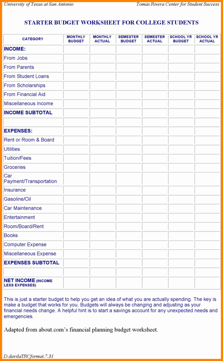 Budgeting Worksheets For Highschool Students — db-excel.com