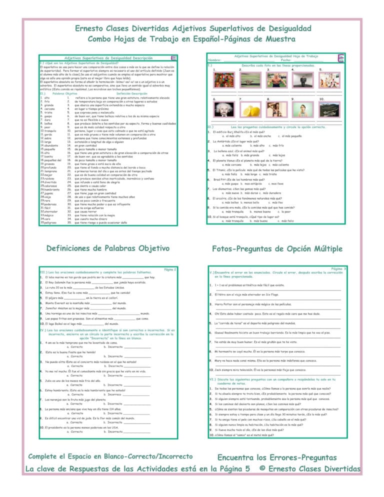 Superlative Adjectives Combo Activities Spanish Worksheets — db-excel.com