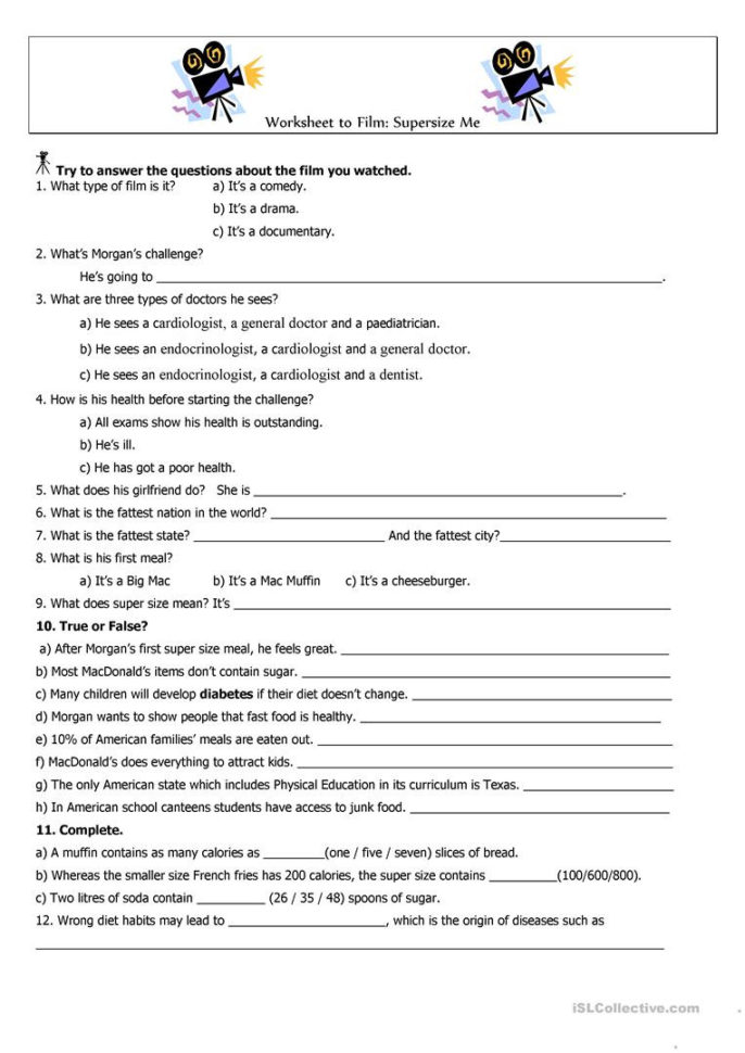 Supersize Me Worksheet To Film English Esl Worksheets — db-excel.com