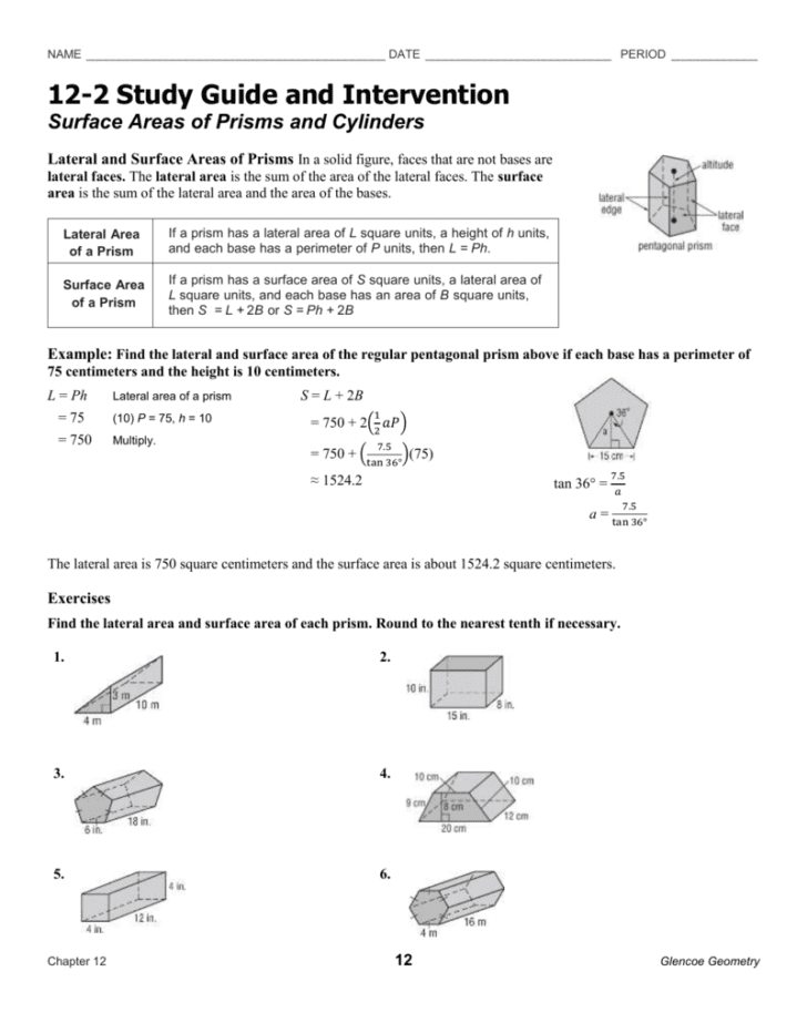 Surface Area Of Prisms And Cylinders Worksheet Db excel