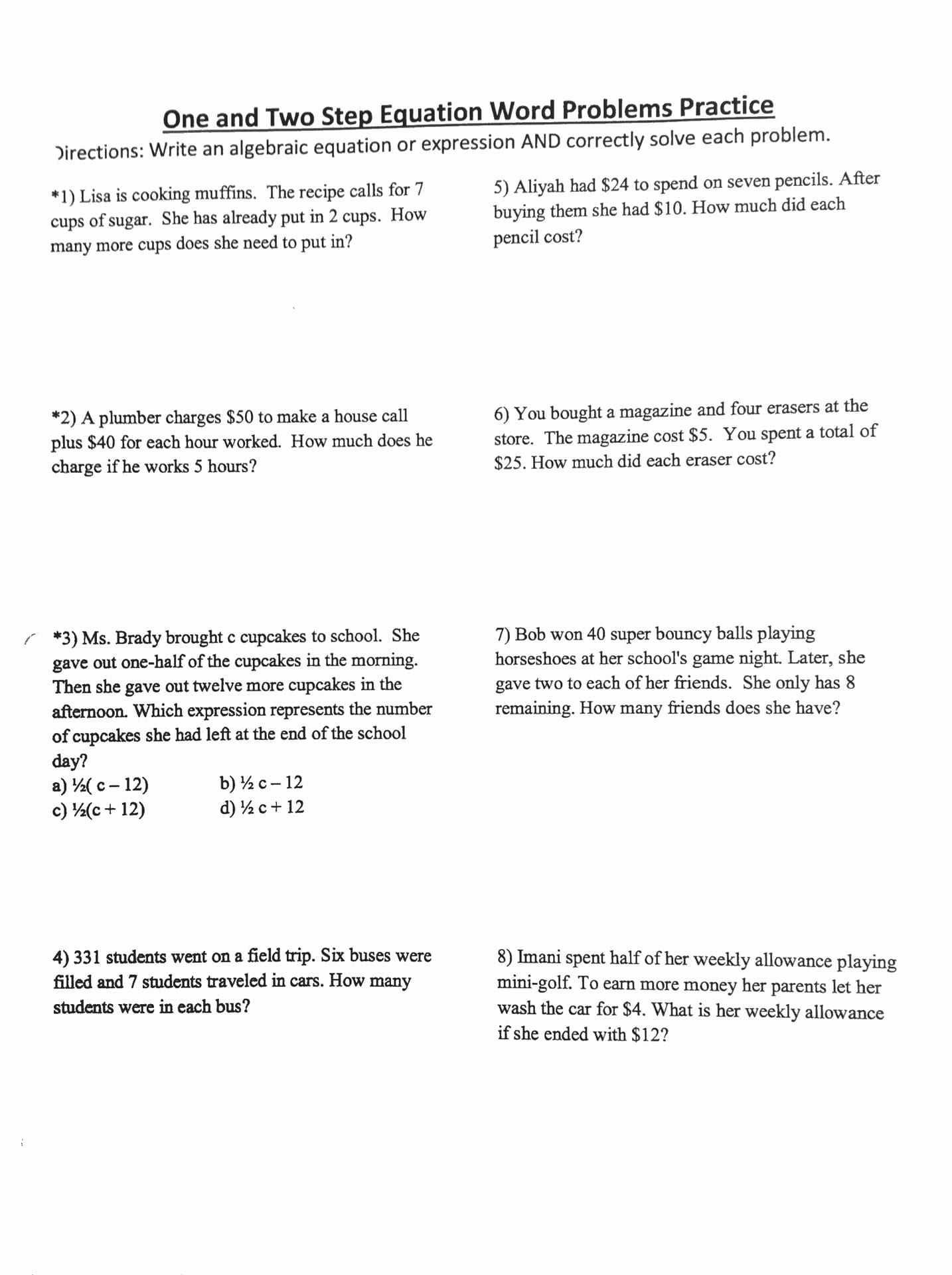 Solving Equations In Word Problems Solving Equations In Word Problems