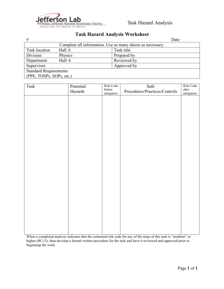 Task Hazard Analysis Worksheet — db-excel.com