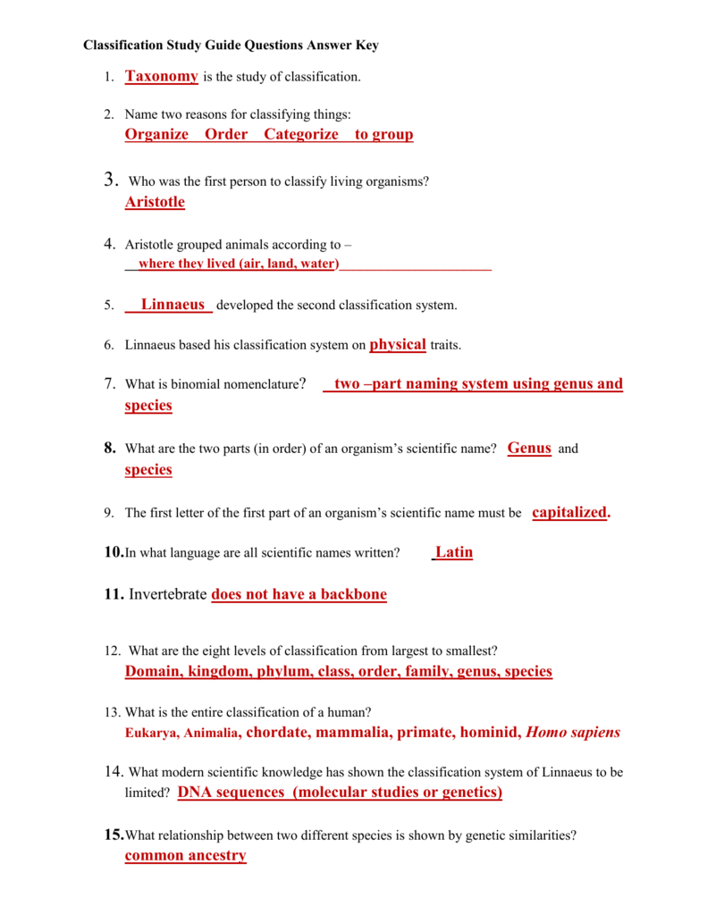 Taxonomy Worksheet Biology Answers Db excel