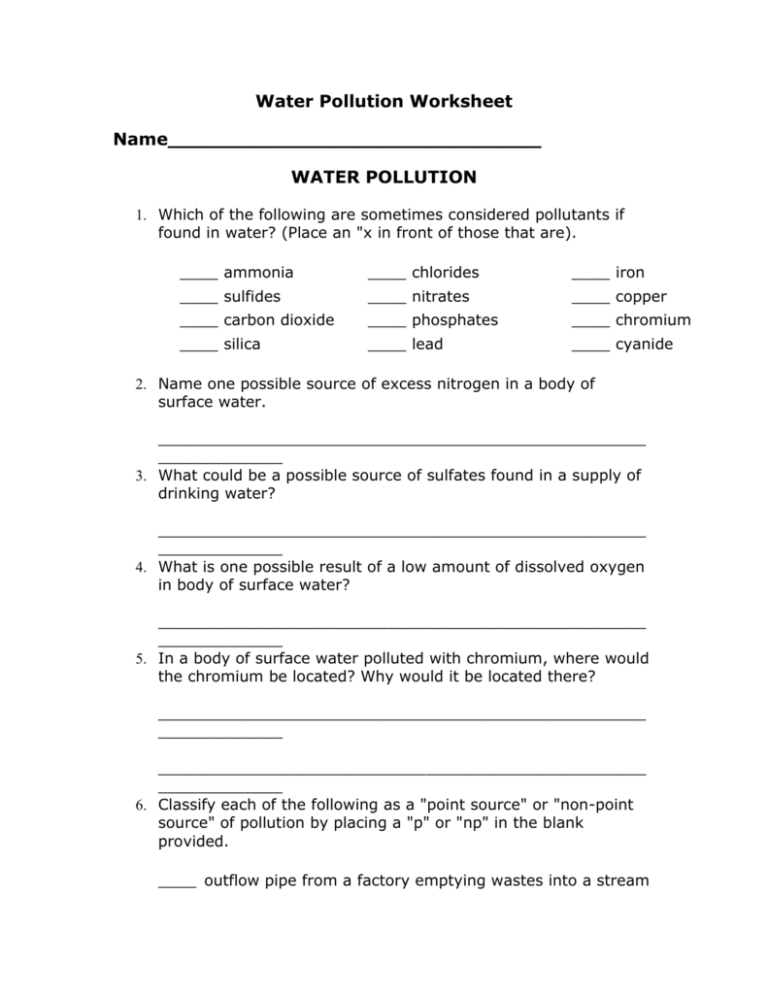 Water Pollution Worksheet — db-excel.com