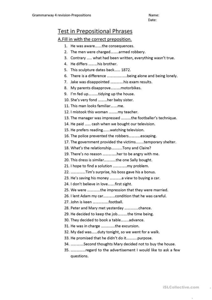 Prepositional Phrases Worksheet With Answer Key — db-excel.com