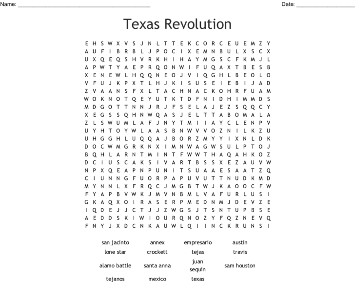 Texas Revolution Word Search Word — db-excel.com
