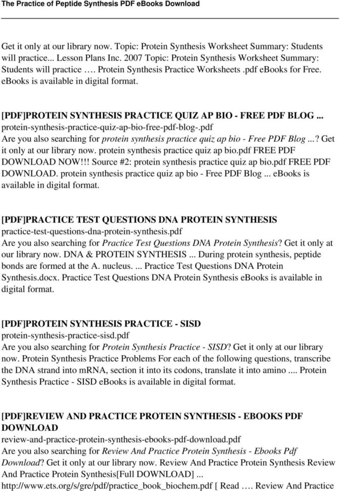 Protein Synthesis Worksheet Pdf — db-excel.com