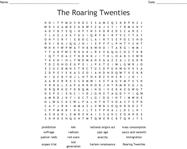 The Roaring Twenties Word Search Word — db-excel.com