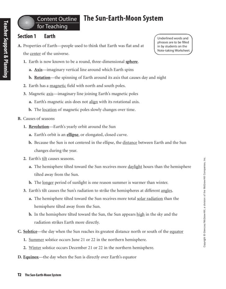 The Sun Earth Moon System Worksheet Answer Key The Earth — db-excel.com