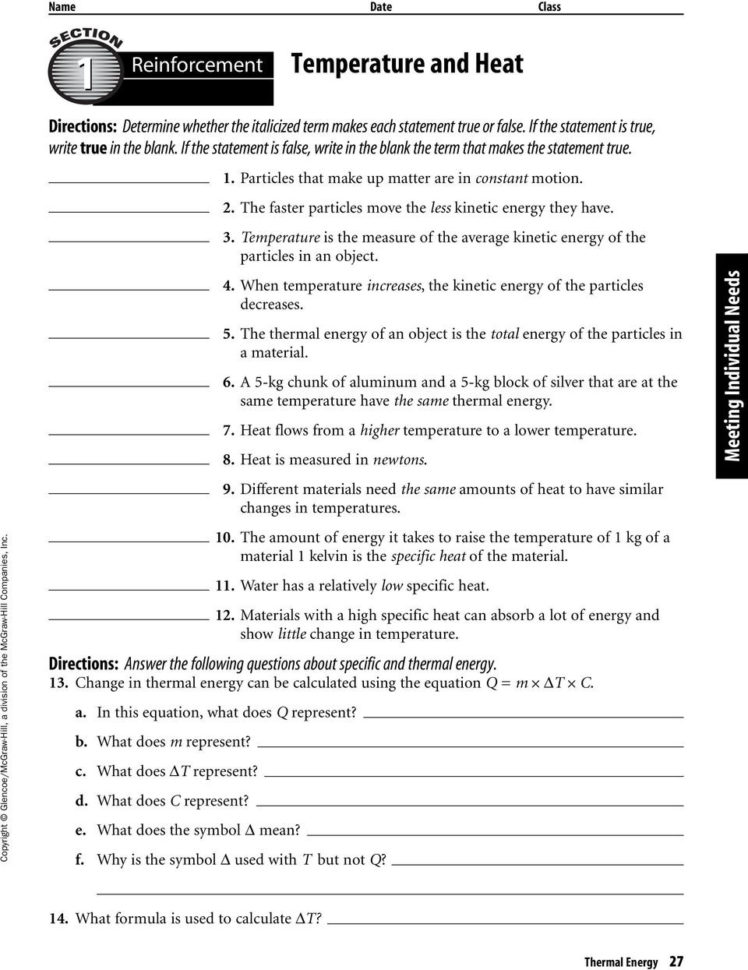 Thermal Energy Temperature And Heat Worksheet — db-excel.com