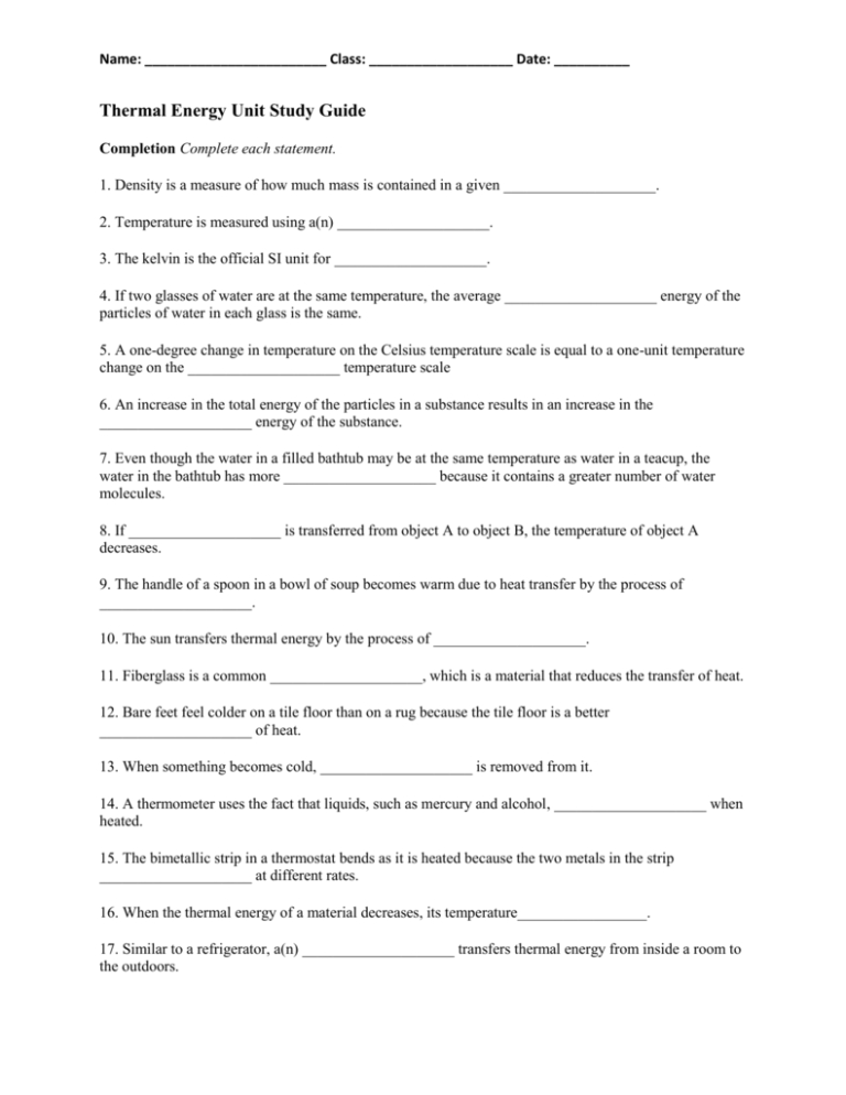 Thermal Energy Note Taking Worksheet Answers — db-excel.com