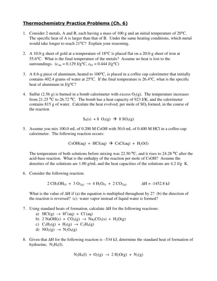 Thermochemistry Practice Problems — db-excel.com