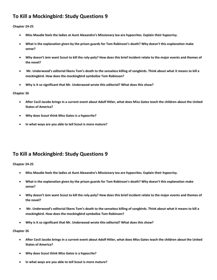 To Kill A Mockingbird Study Questions 9 Chapter 24 — db-excel.com