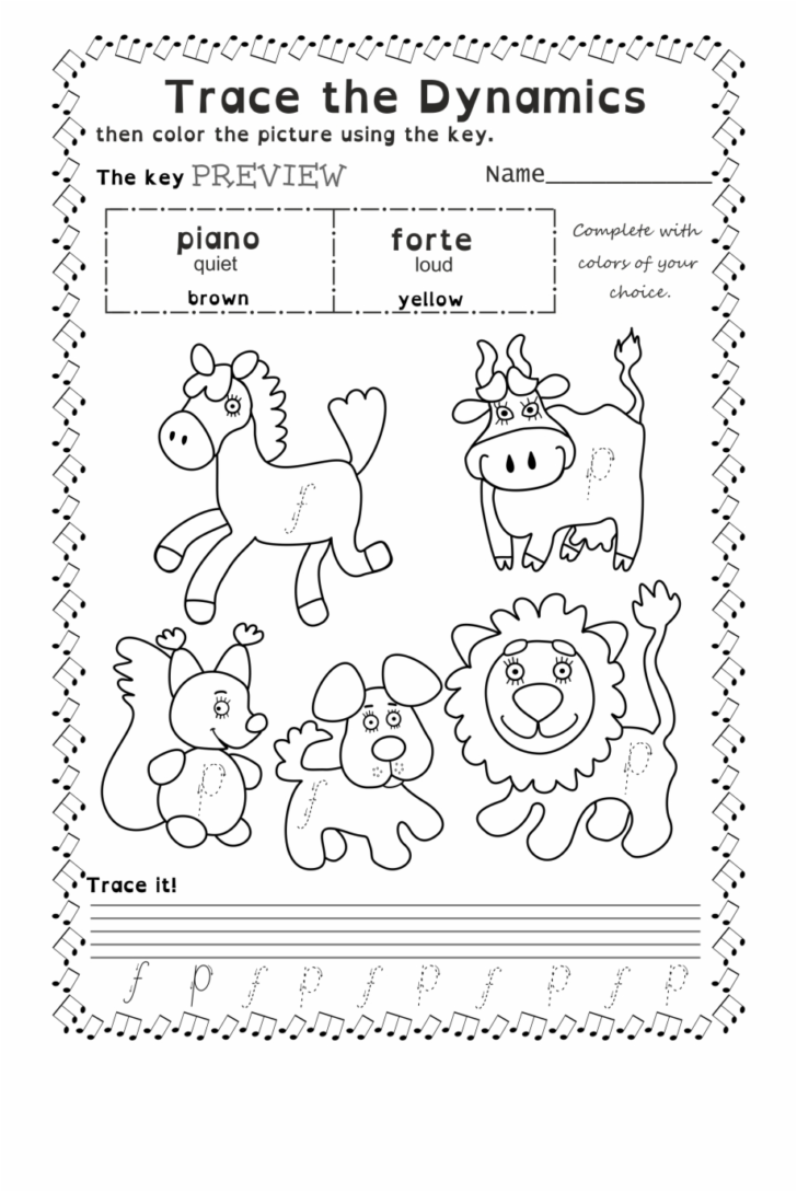 Trace And Color Worksheets For Beginners Piano Vs Forte — db-excel.com