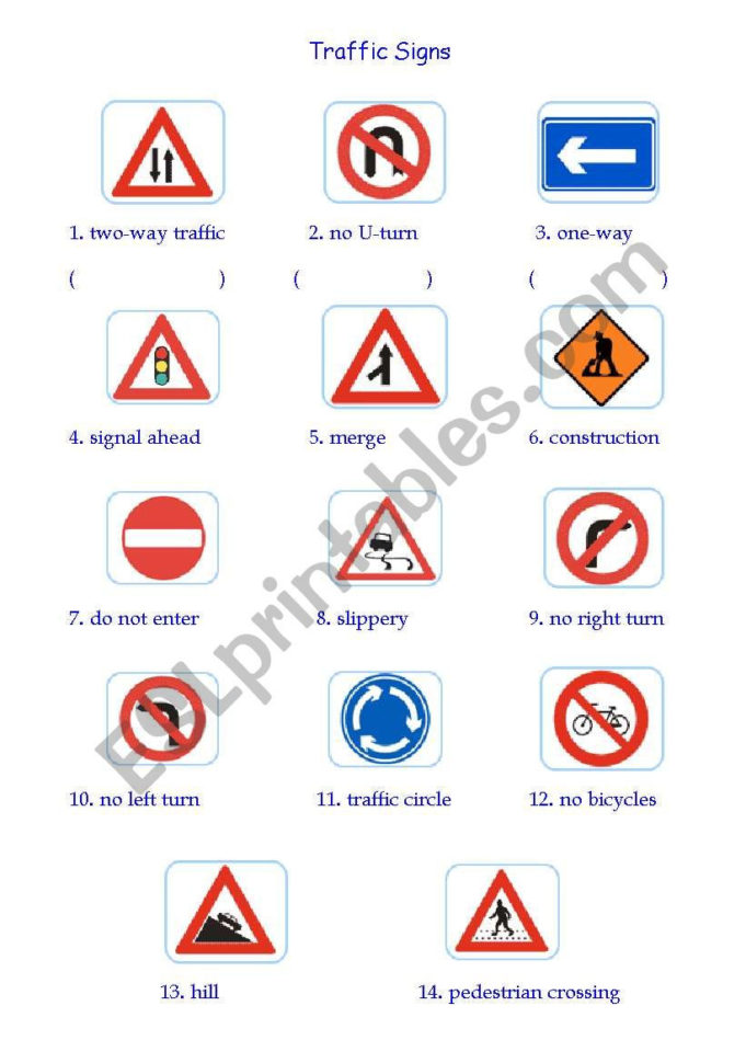 Traffic Signs Esl Worksheetschang5086 — db-excel.com