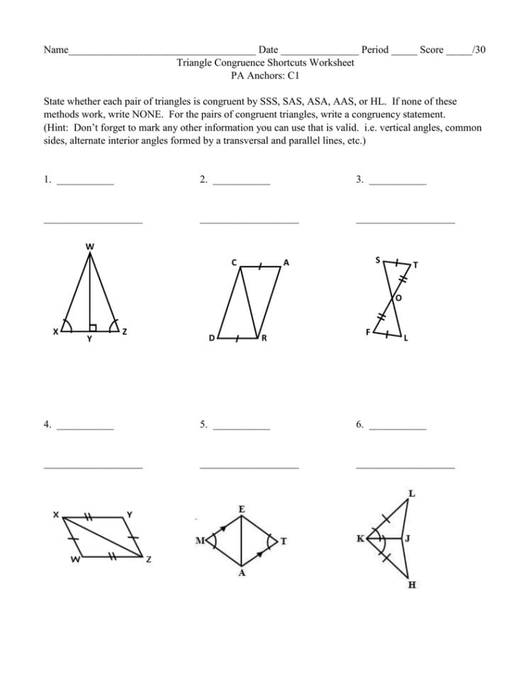 Triangle Congruence Shortcuts Worksheet — db-excel.com
